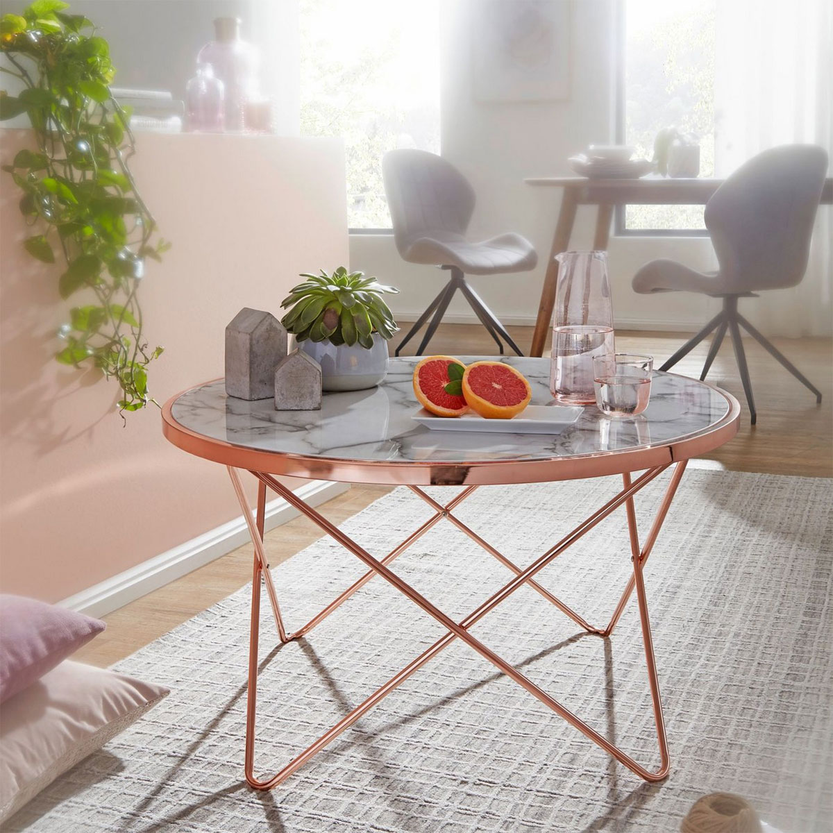 Wohnling Design Couchtisch Marmor Optik weiß 85 cm | K000067981