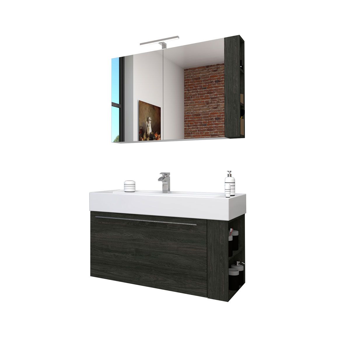 Progetto Idea Stella Badmöbel DOMUS 100 Ulme onyx mit Spiegelschrank ...